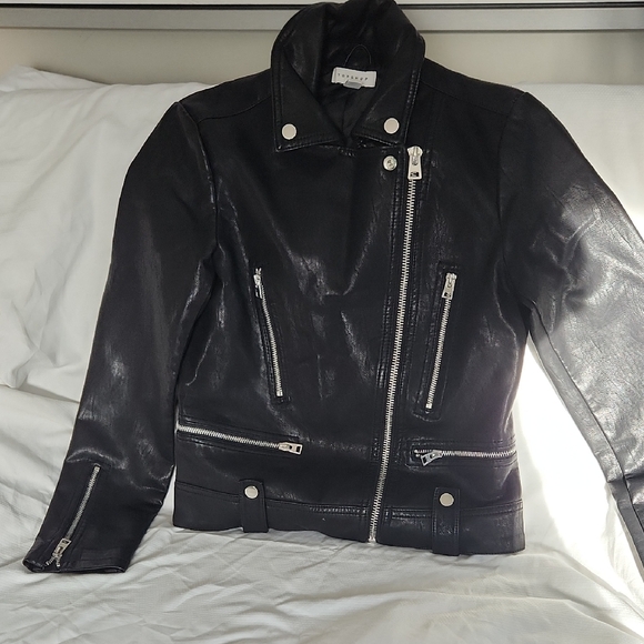 Topshop | Jackets & Coats | All Saints Black Fake Leather Biker Jacket ...